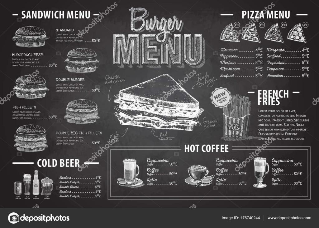 Dessin à la craie vintage burger menu design. Menu de restauration ...