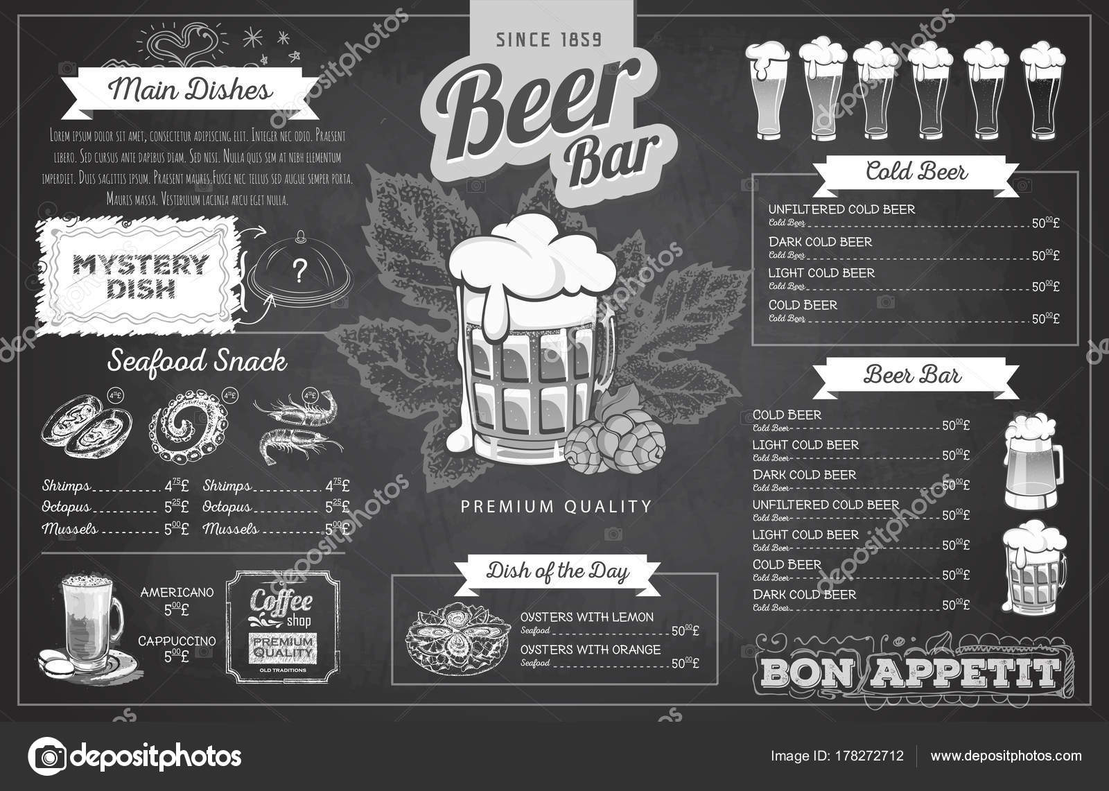 Vintage chalk drawing beer menu design. Restaurant menu Stock Vector ...