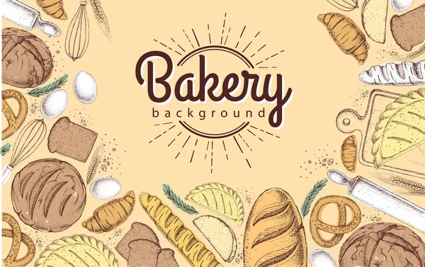 Bakery background. Top view of bakery products - Stock Image - Everypixel