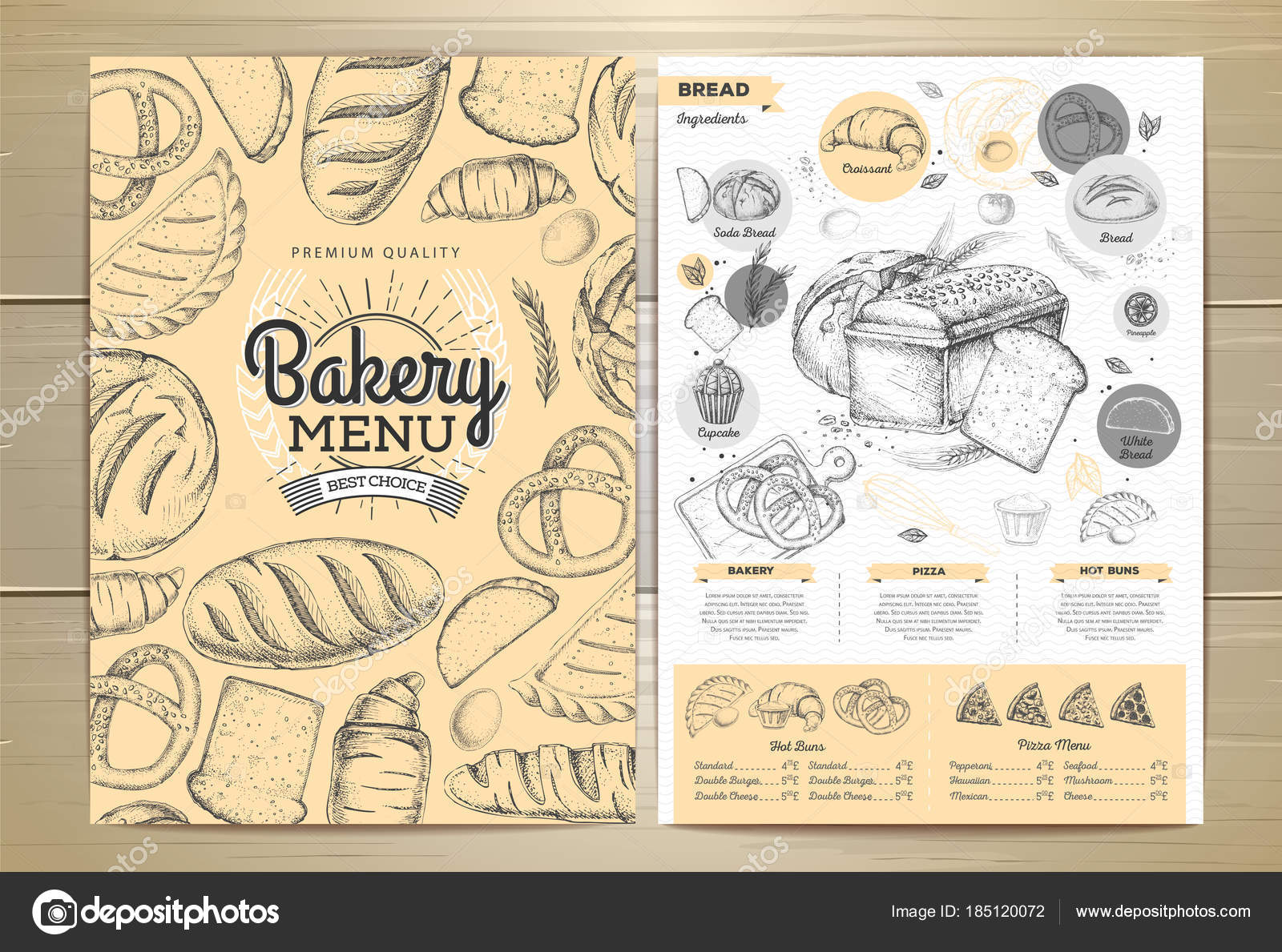 Diseño de menú de panadería vintage. Menú del restaurante. Plantilla ...