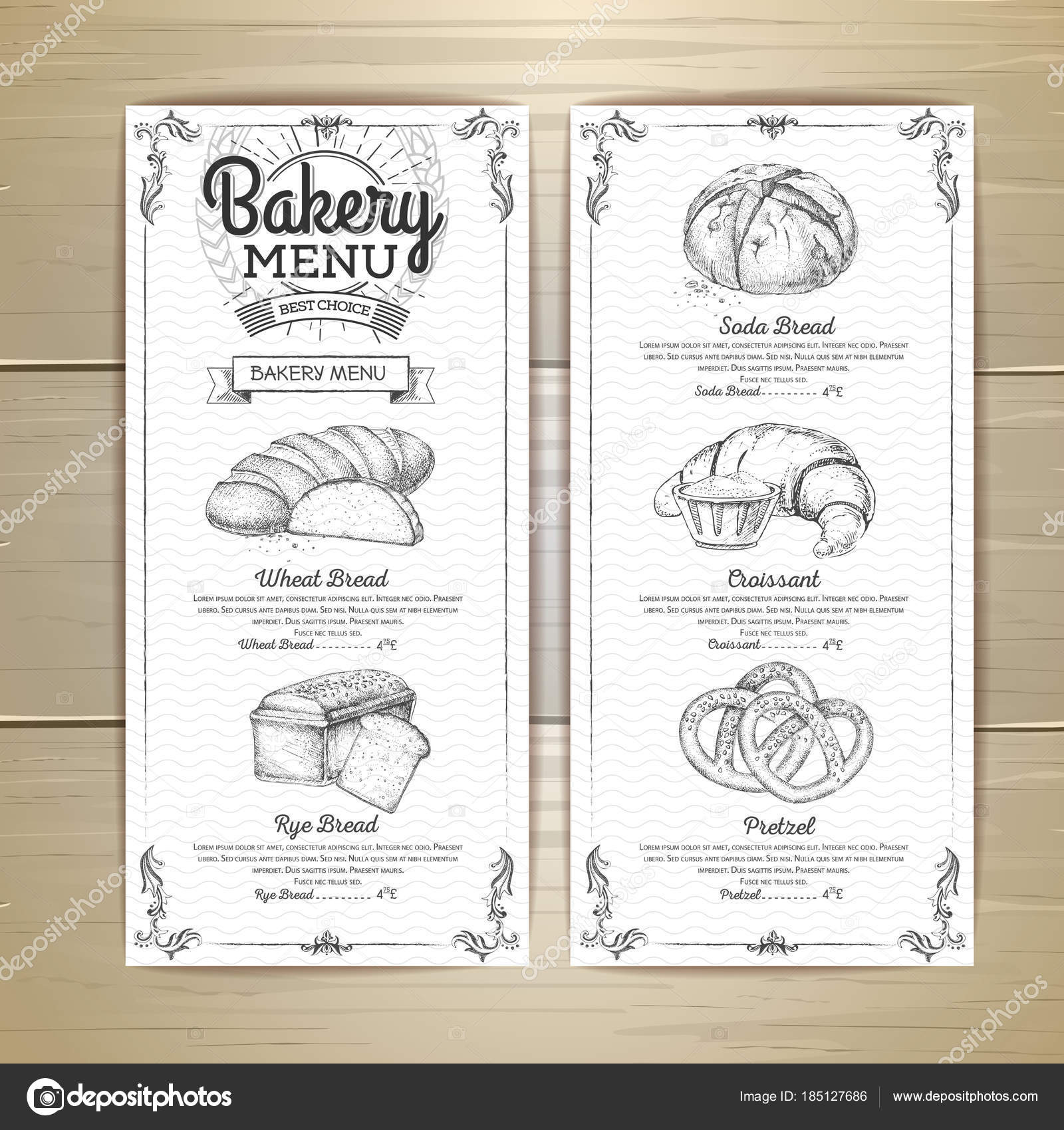 Diseño de menú de panadería vintage. Menú del restaurante. Plantilla ...