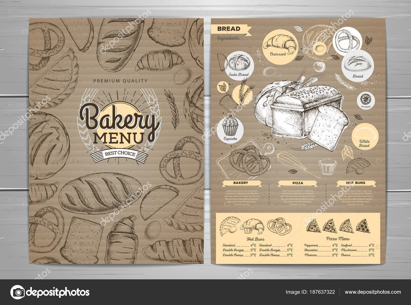 Vintage bakery menu design on cardboard background. Restaurant menu ...