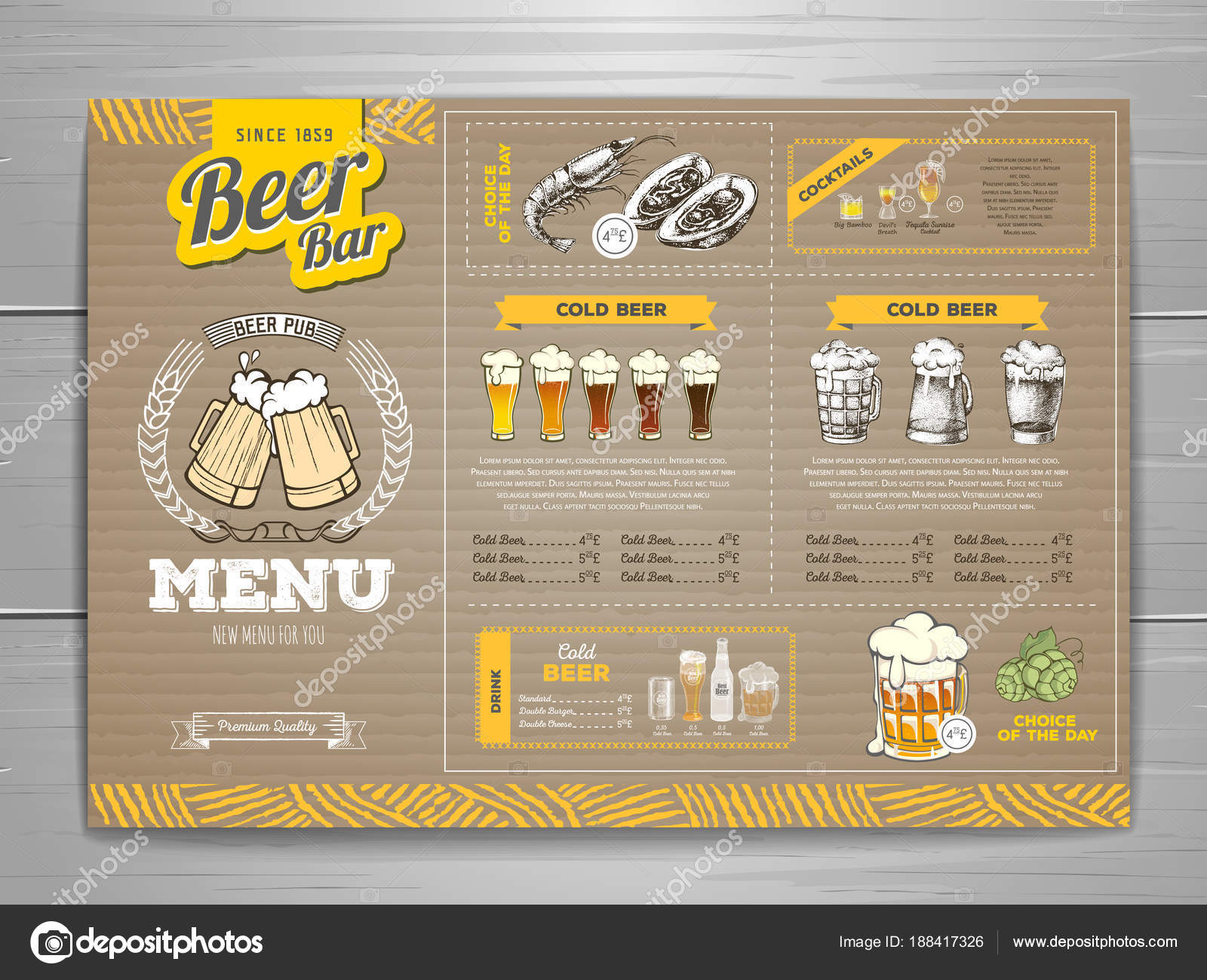 Vintage beer menu design on cardboard background. Stock Vector by ...