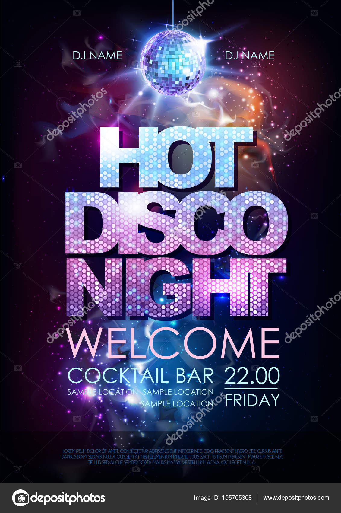 Disco ball background. Hot disco night party poster on open space ...
