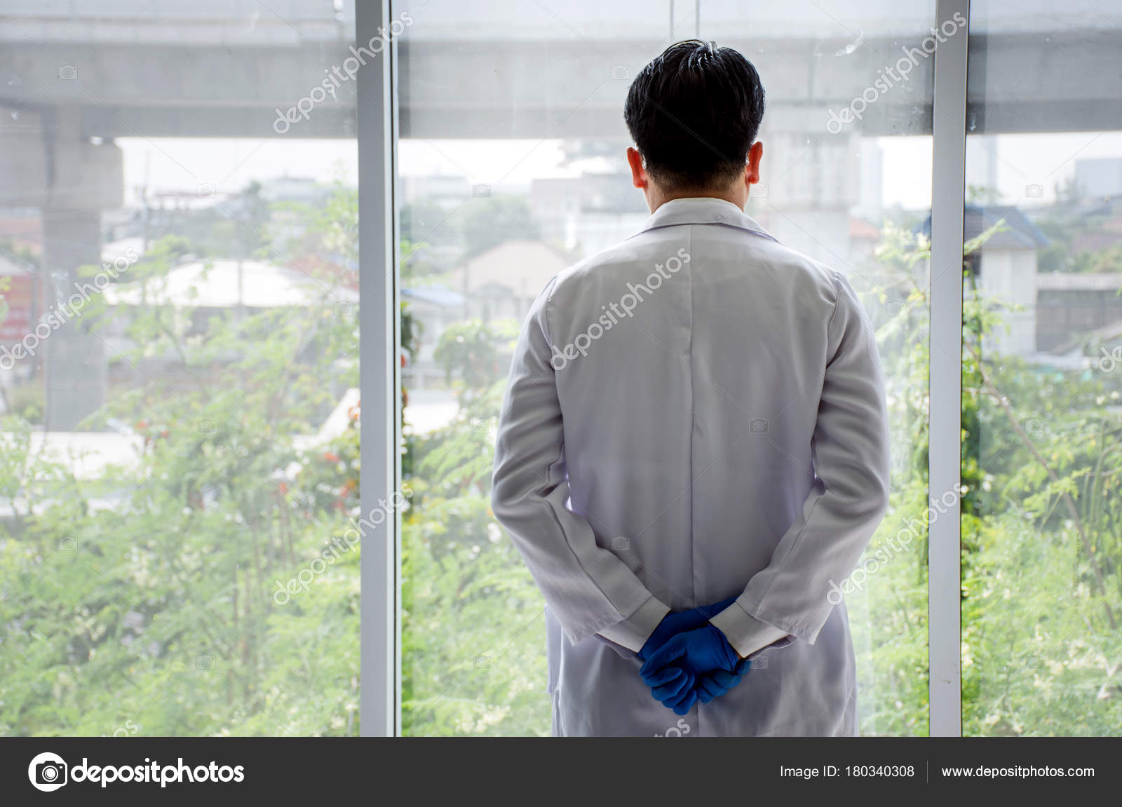 Back View Professional Asian Scientist Standing Hands Clasped Your Back ...