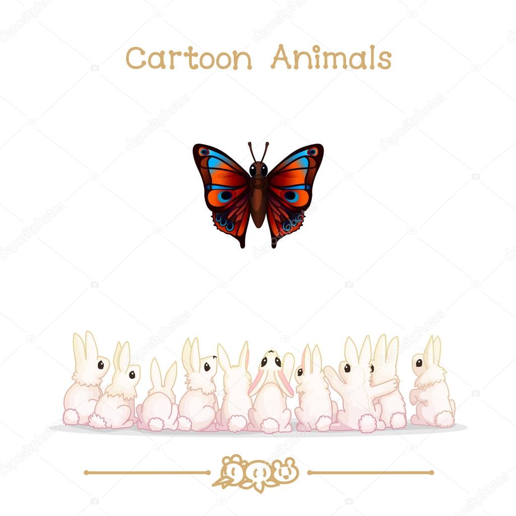 Animales de dibujos animados serie Toons: conejos blancos y mariposa 2022