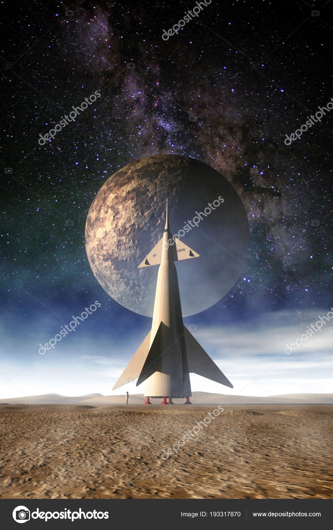 Spaceship Rocketship Alien Planet Retro Render Science Fiction ...