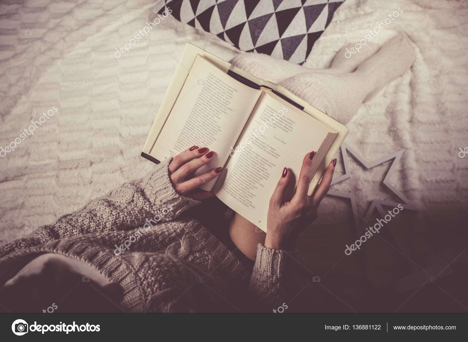 Woman relaxing with a book at her home — Stock Photo © Tinatin1 #136881122