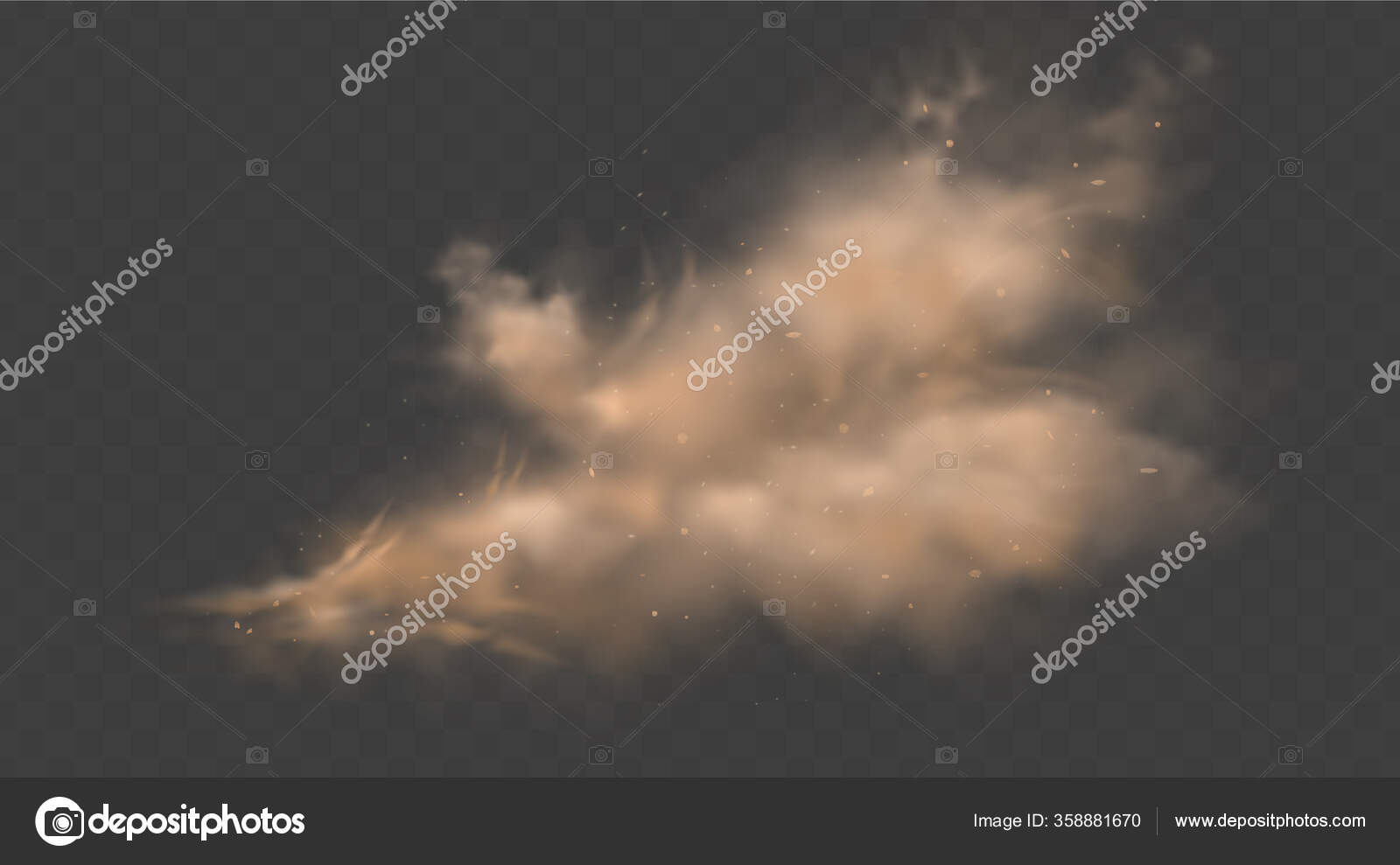 Dust sand cloud with stones and flying dusty particles isolated on ...