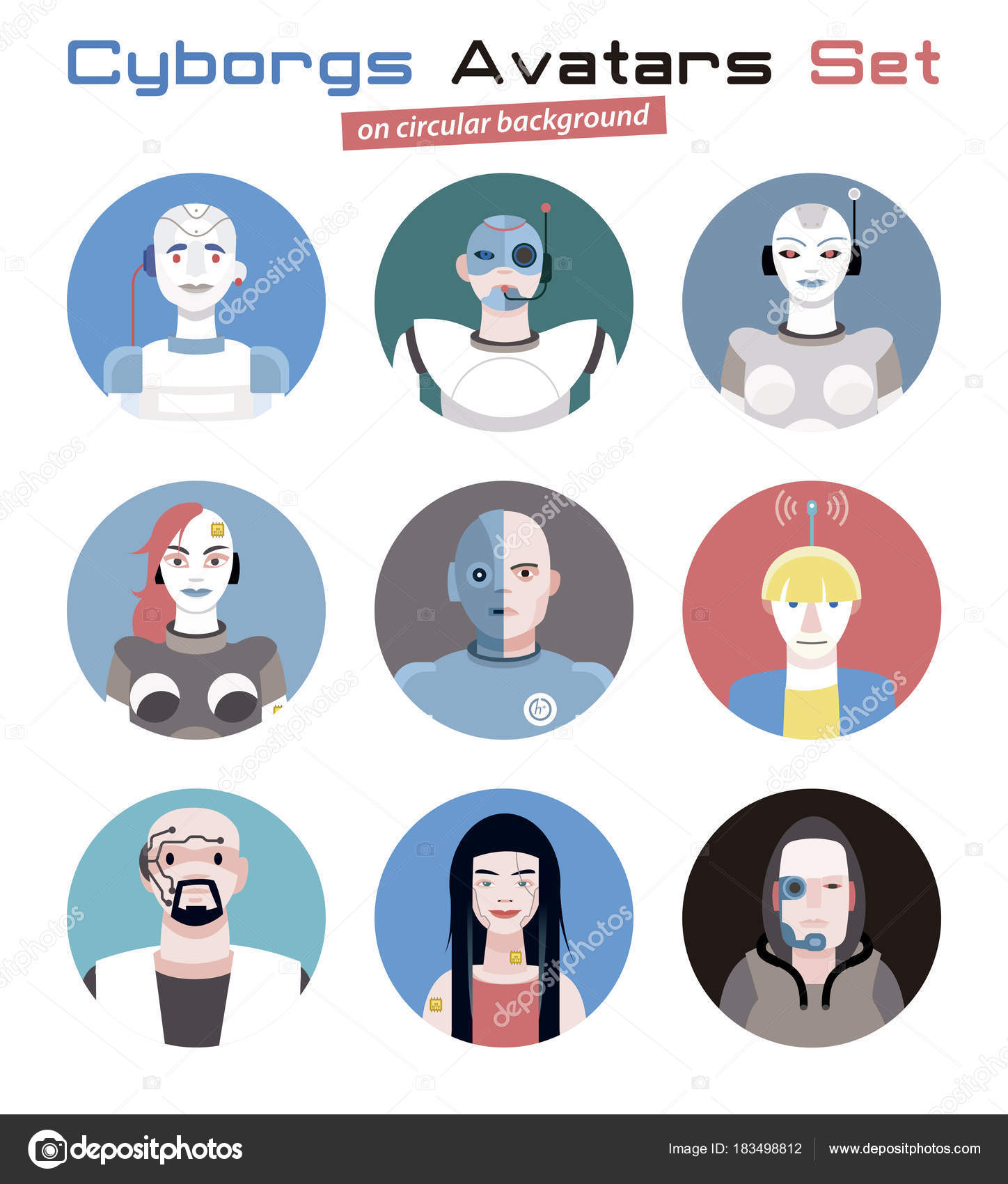 Cyborgs Avatars Set Circular — Stock Vector © Jesussanz #183498812