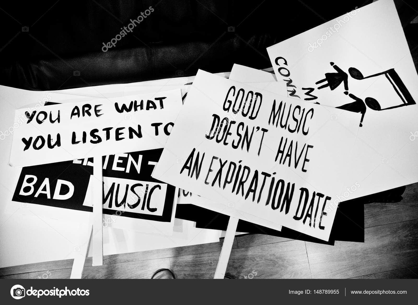 Pile of posters with inscriptions — Stock Photo © RadaRani #148789955