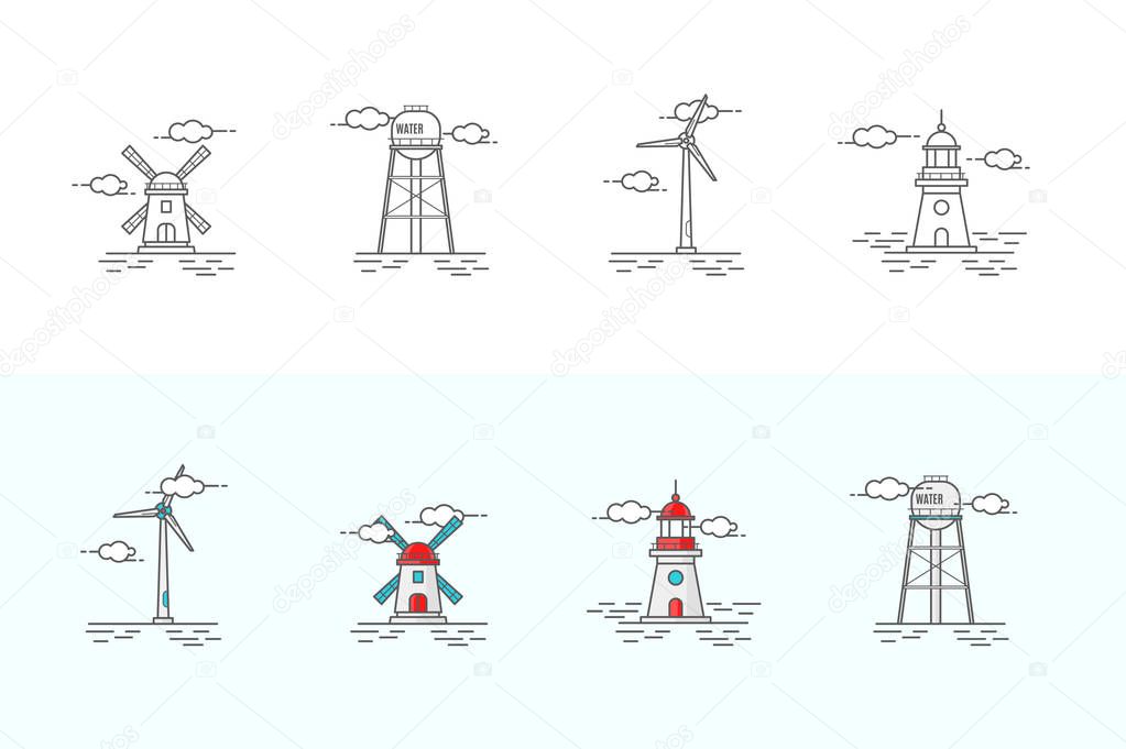 Windmill, Lighthouse, Water Tower Stock Vector by ©dfet 129562488