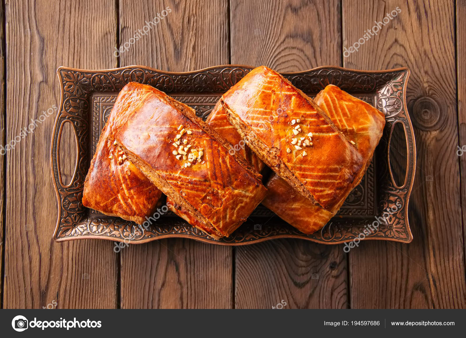 Traditional turkish pastry roll with chocolate and nuts filling Stock ...