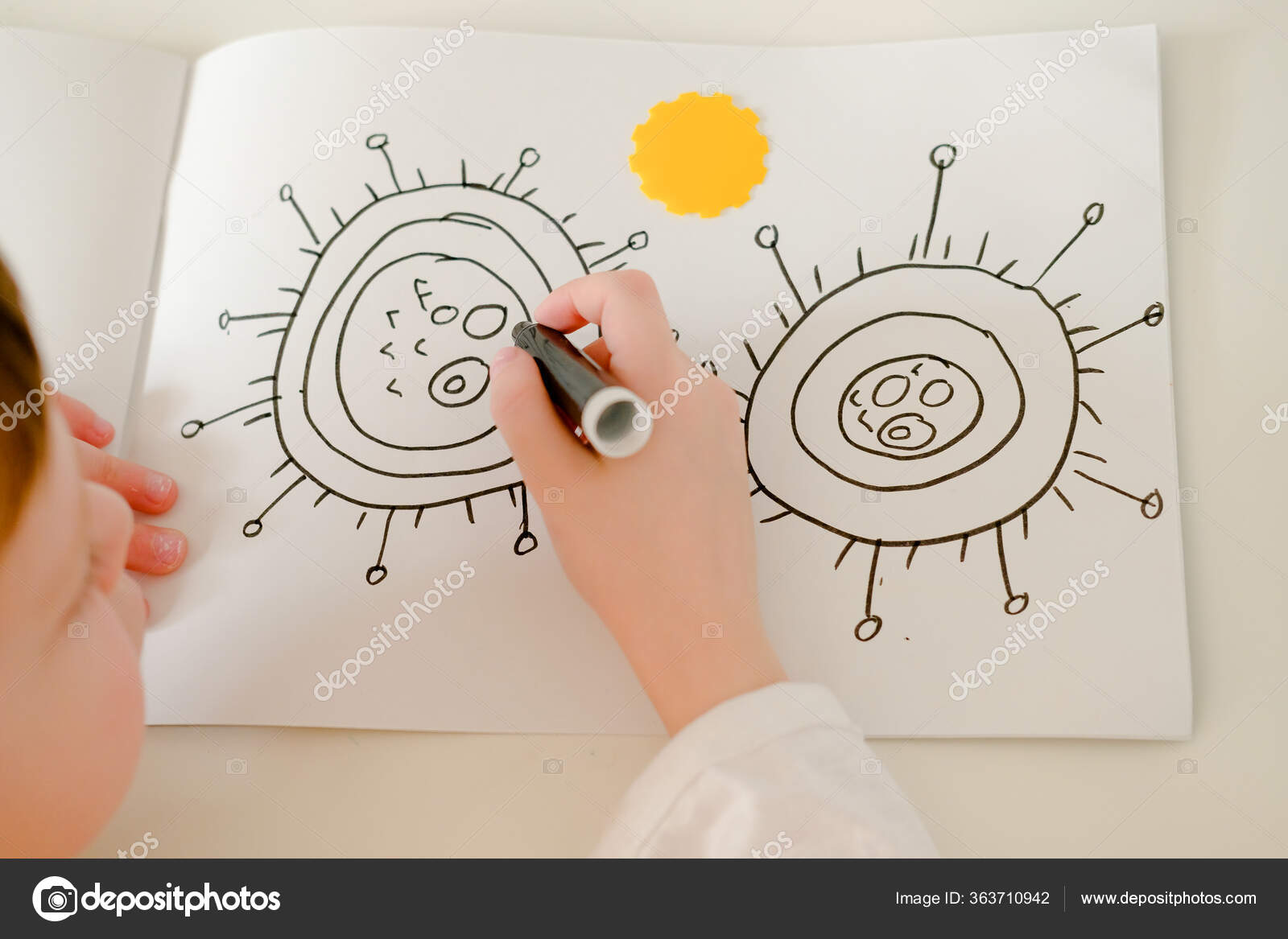 Boy Draws Bacteria Drawings — Stock Photo © Elvira1304 #363710942