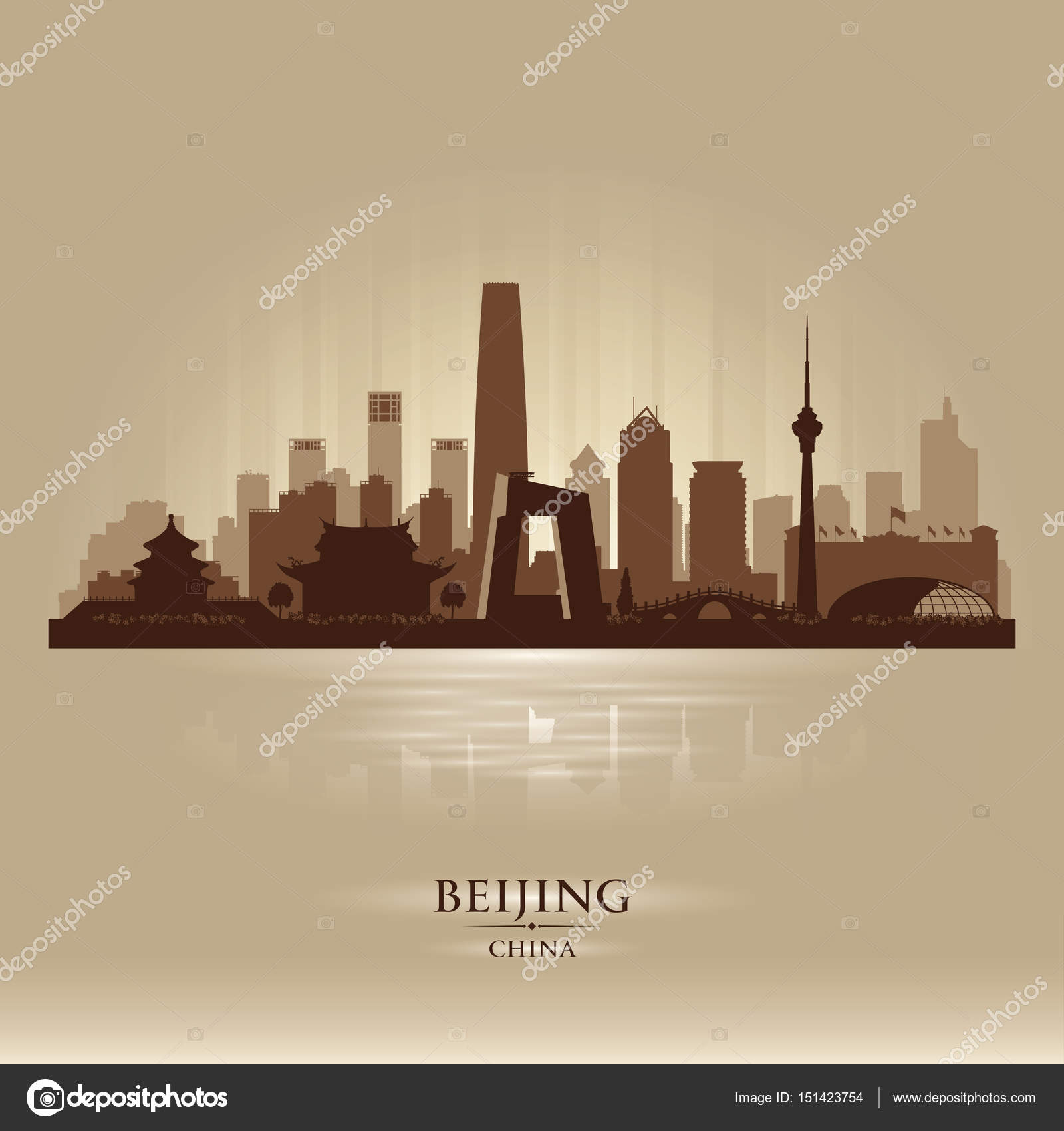 Beijing China city skyline vector silhouette Stock Vector by ...