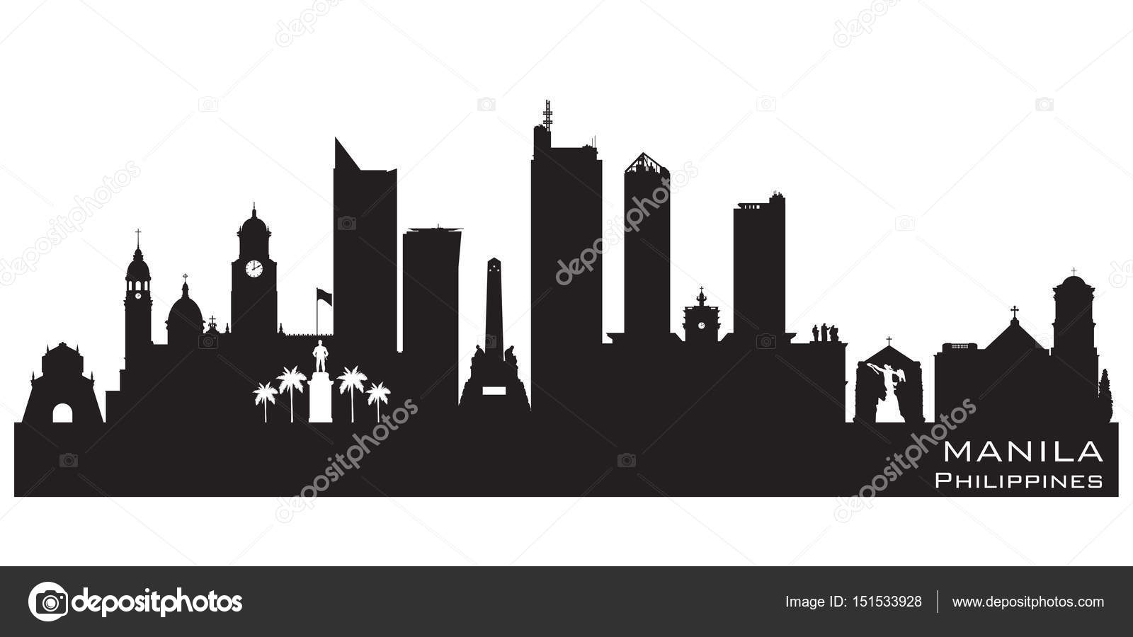 Manila Philippines city skyline vector silhouette Stock Vector by ...