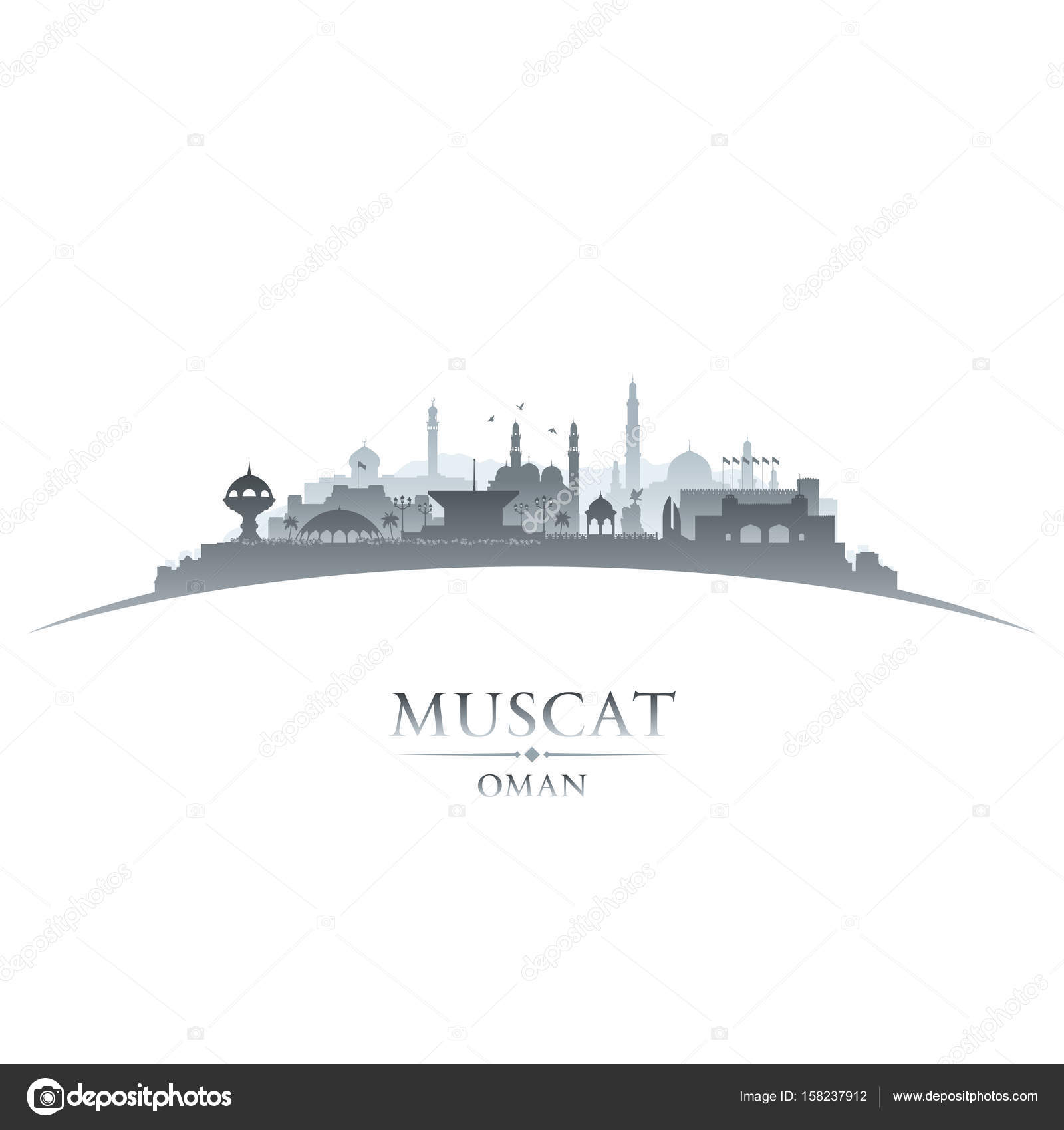 Muscat Oman city skyline silhouette white background Stock Vector Image ...