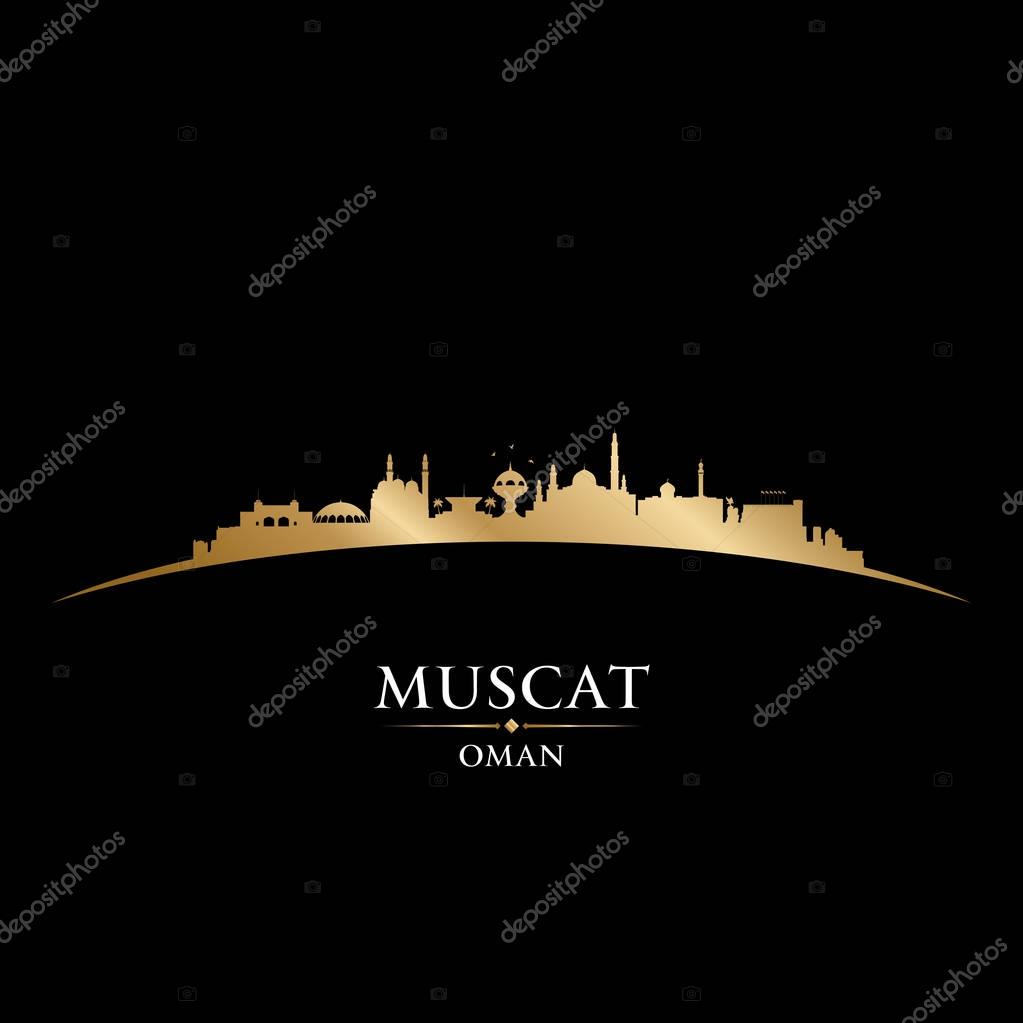 Moscatel Omán ciudad skyline silueta negro fondo Vector de stock por ...