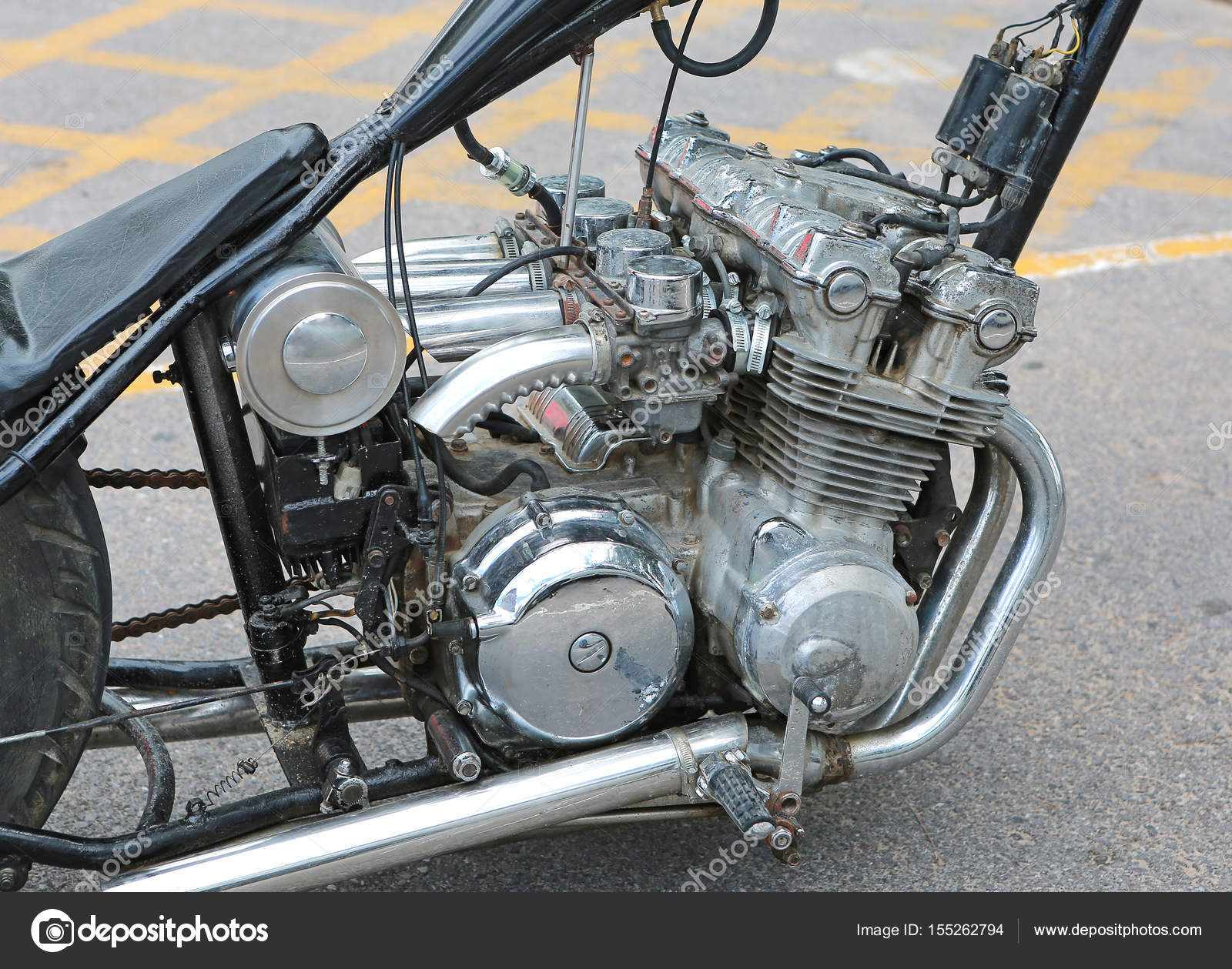 Side view of an old classic motorbike engine. Old motorbike engine ...
