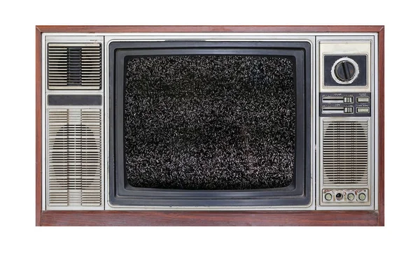 Retro television on white background with image of television grainy ...