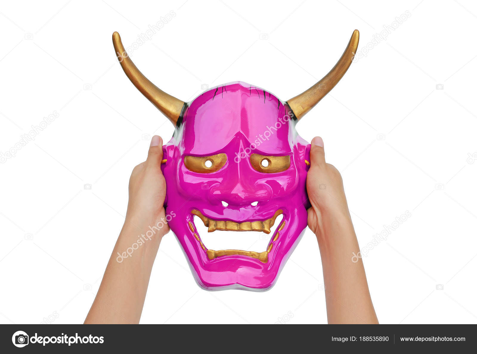 Hands Holding Pink Kabuki Mask White Background Stock Photo by ©civic ...