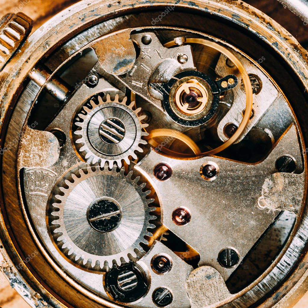 Old Vintage Retro Clockwork Background. Close-up Of Clock Watch — Stock ...