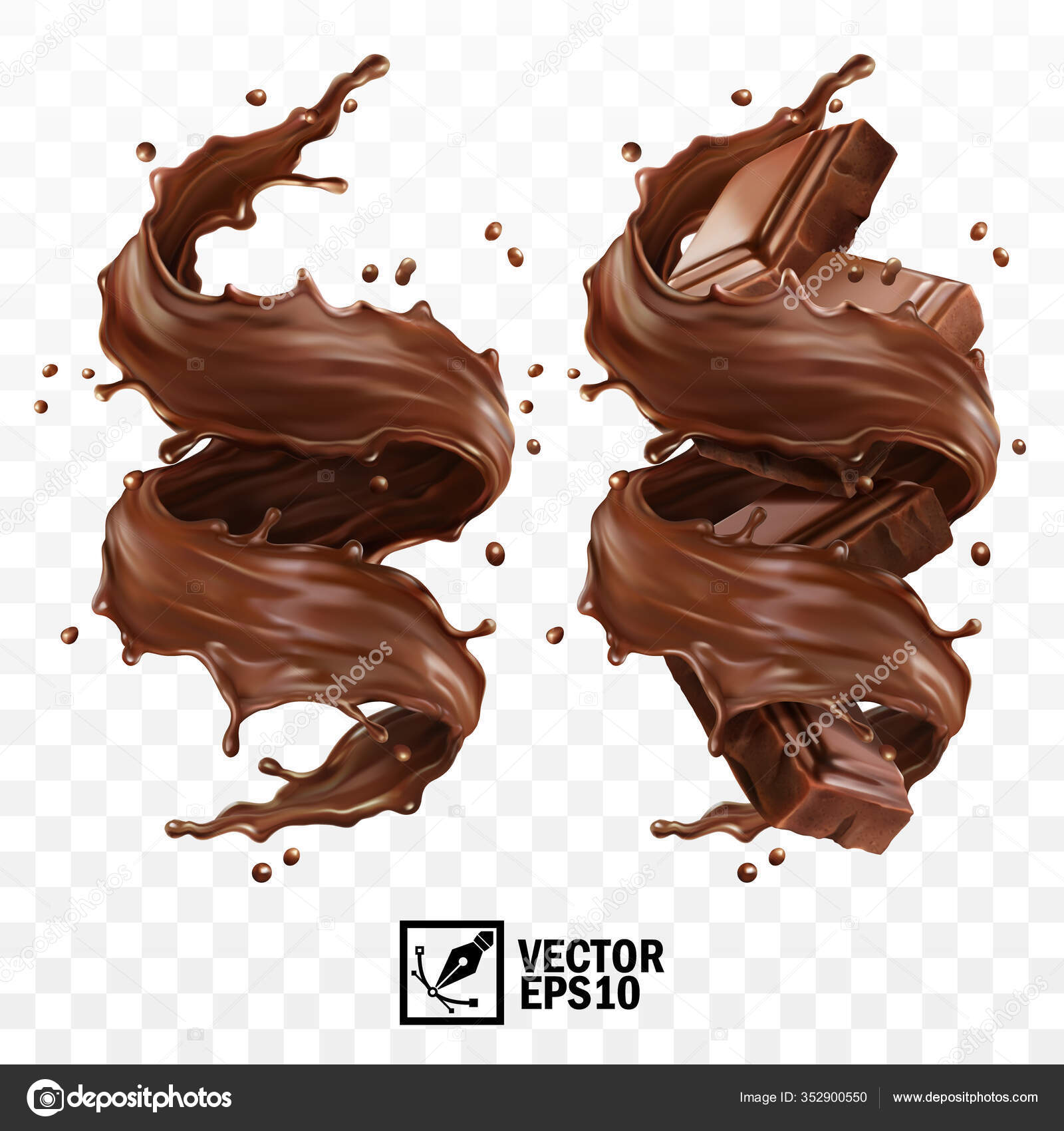 Realistic Vector Set Vertical Splash Chocolate Cocoa Coffee Pieces ...