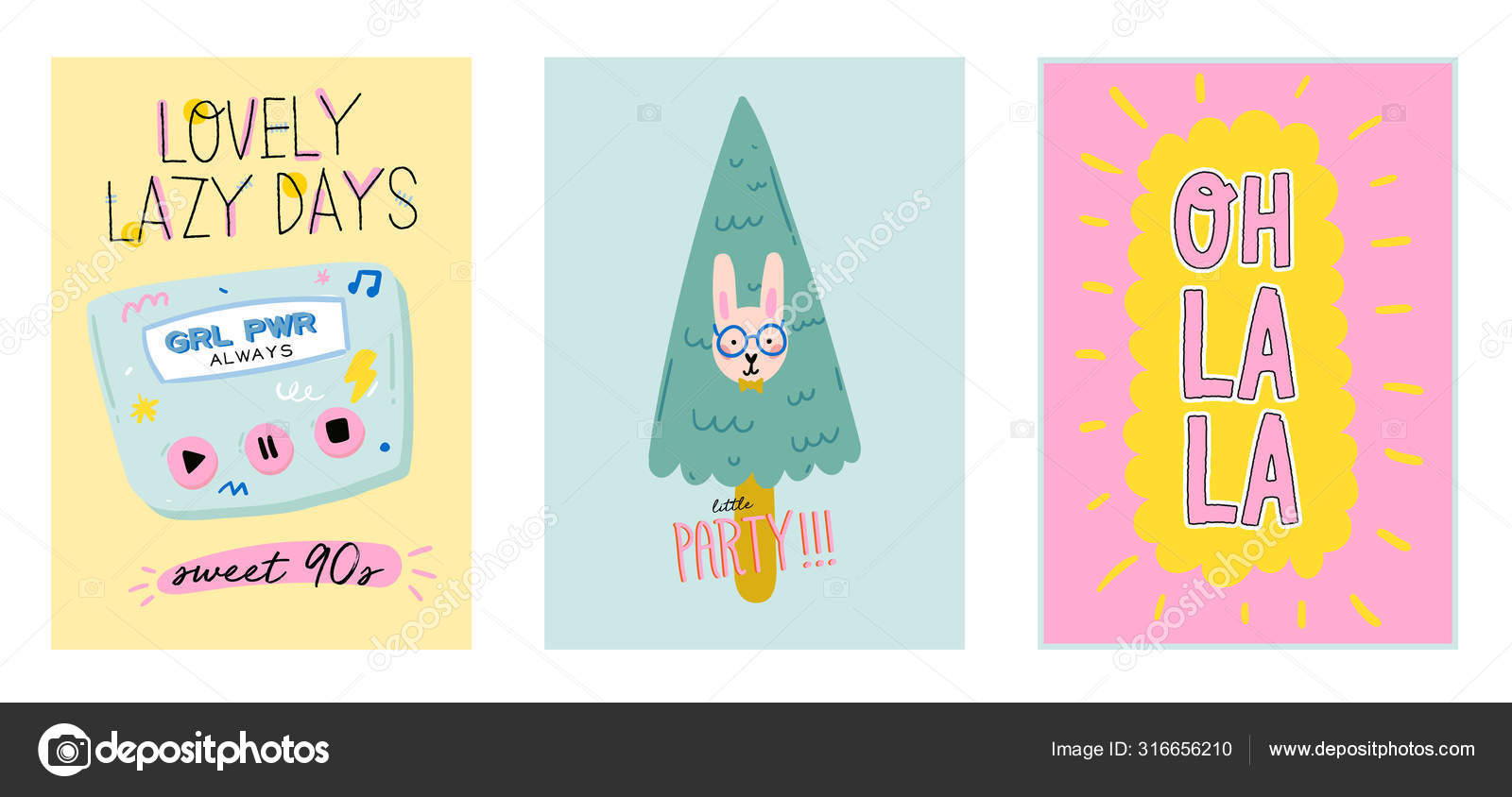 Cute scandinavian characters set including trendy quotes and cool ...