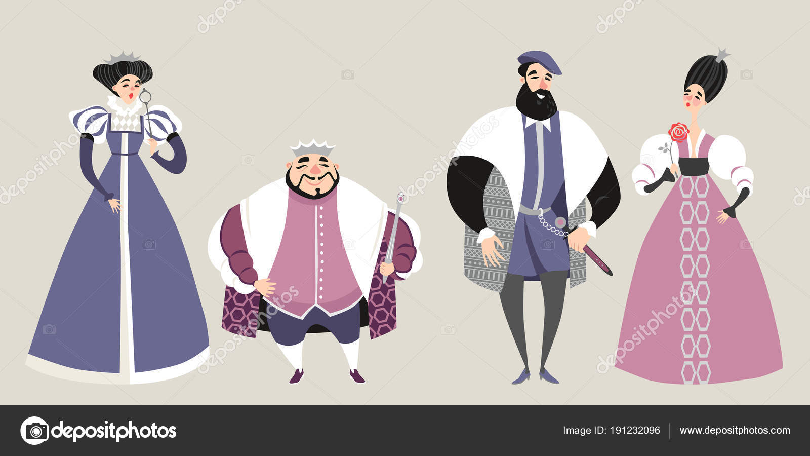 The royal family. Fairy tale. Funny cartoon characters in historical ...