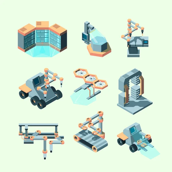 Industry isometric. Smart machinery robotic remote control production ...