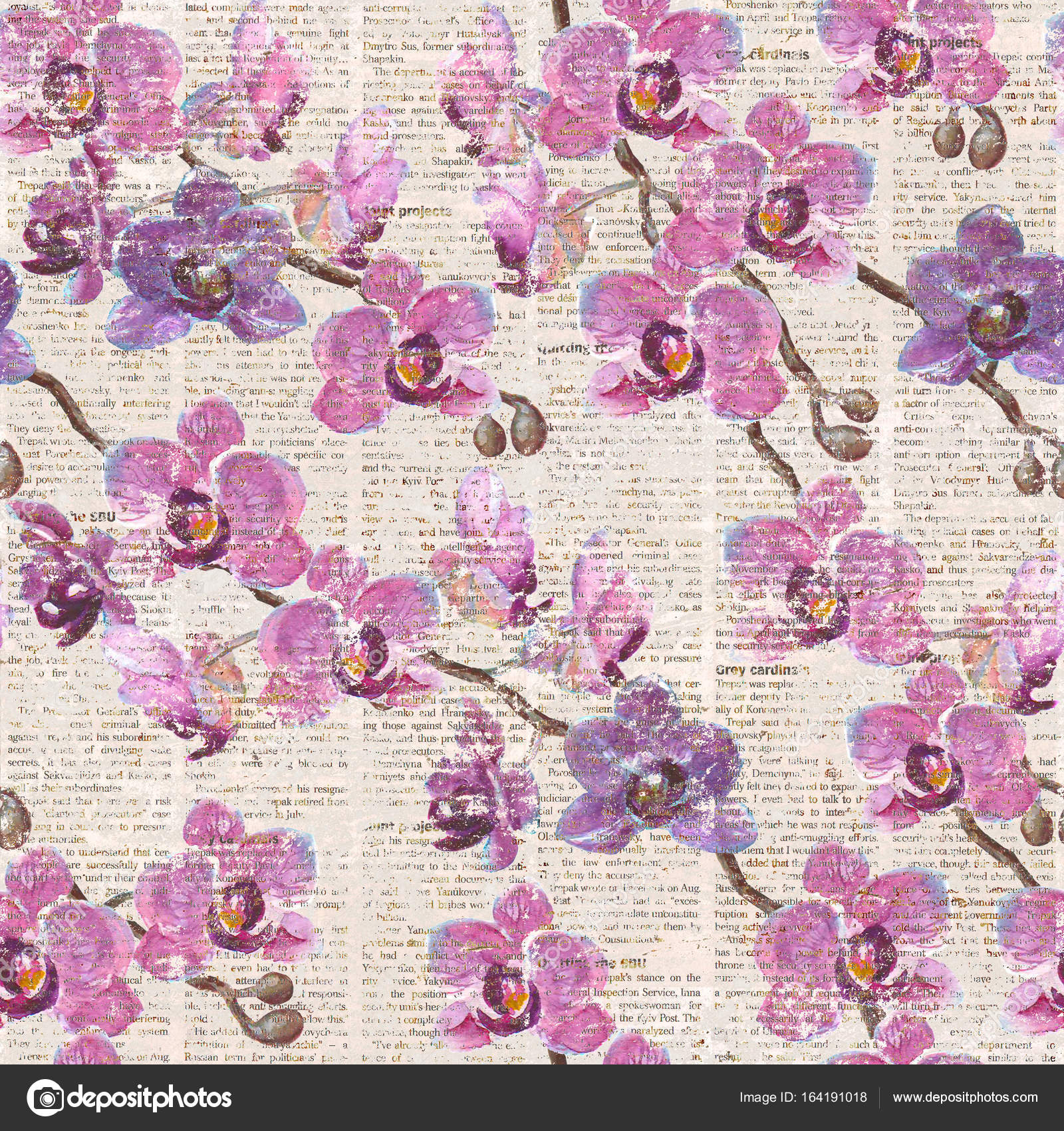 Orchid pattern on newspaper background — Stock Photo © OlgaZe #164191018