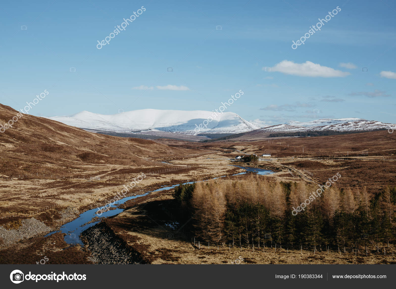 Landscape View Scottish Highlands Scotland Spring Blue Sky Snow Capped ...