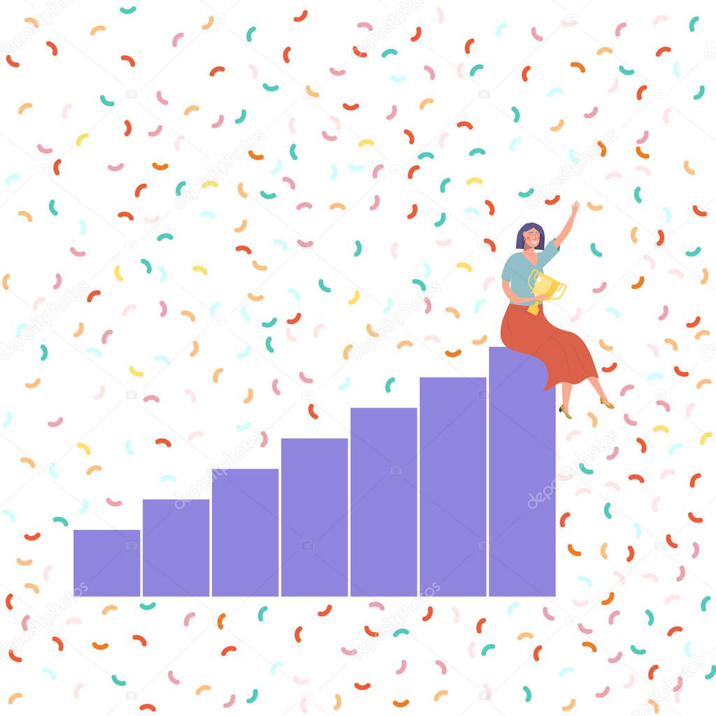 La mujer gana el premio. En la parte superior de la ilustraci n del concepto de escalera ...