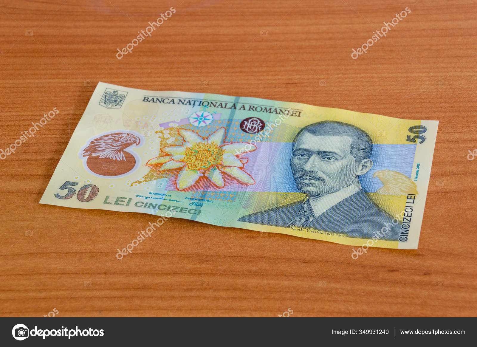 Romanian Lei Banknote Ron Wooden Table — Stock Editorial Photo ...