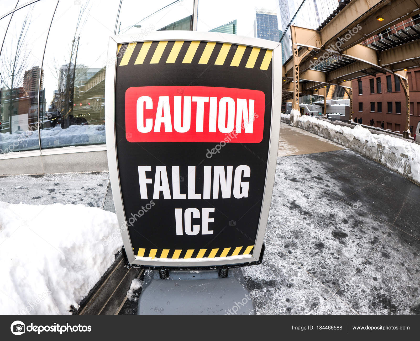 Close View Falling Ice Caution Sign Pedestrian Sidewalks Warning ...