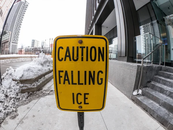 Close View Falling Ice Caution Sign Pedestrian Sidewalks Warning ...