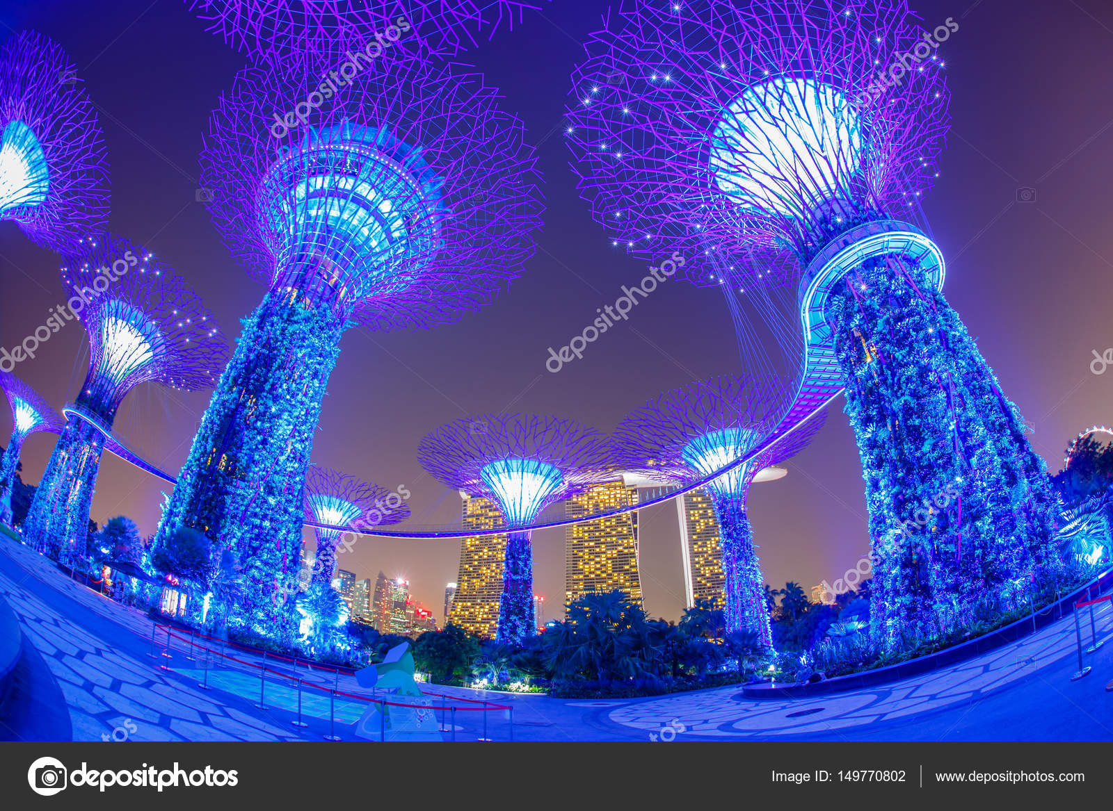 SINGAPORE-JUNE 26,2015: Night view of The Super Tree Grove at Gardens ...