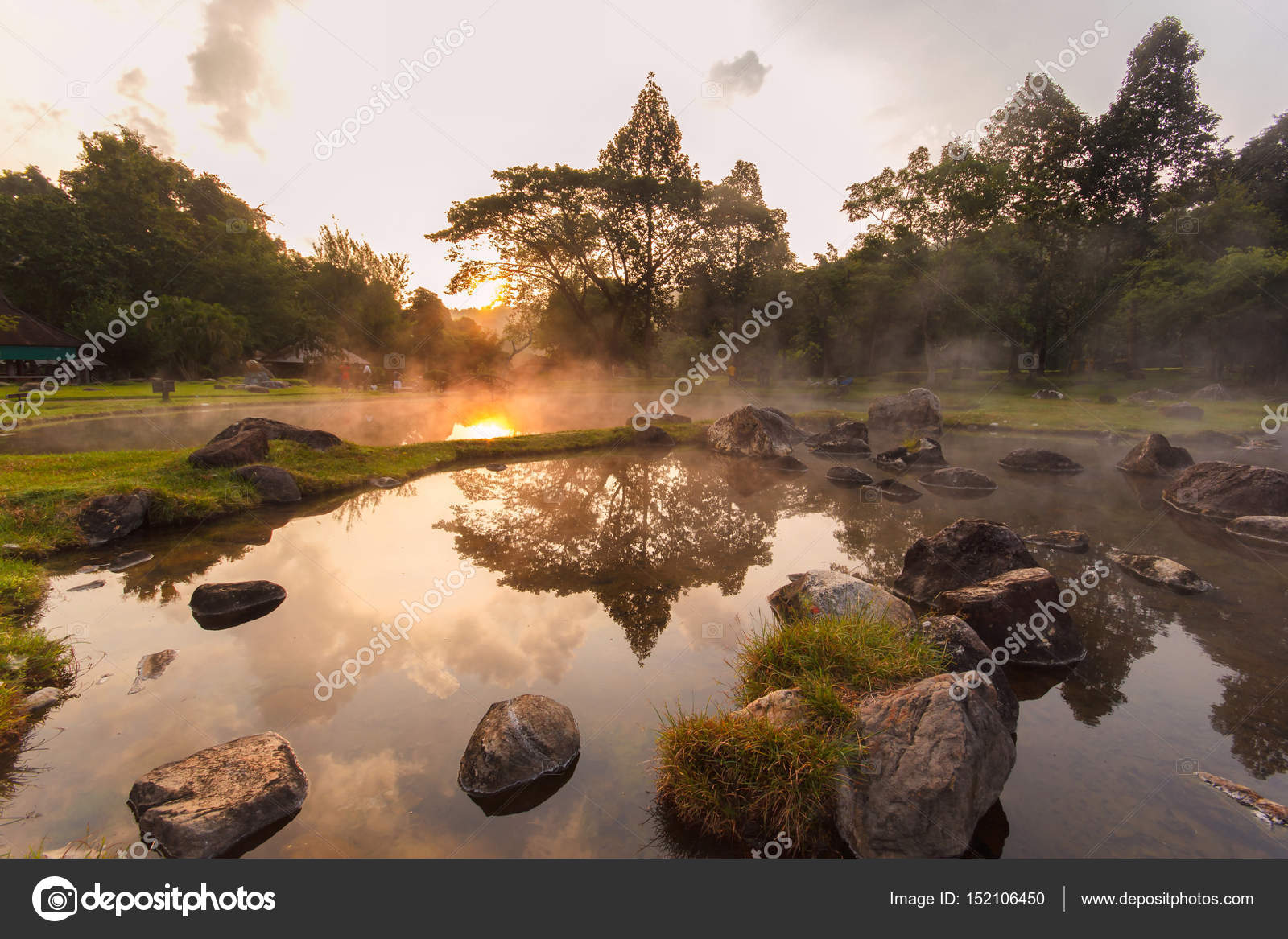 Environment hot spring in sunrise time at Jaeson National Park Stock ...