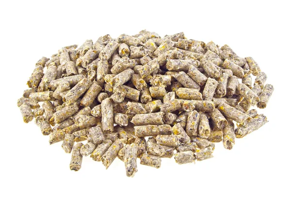 Pelleted compound feed Isolated on white background, wheatfeed p ...