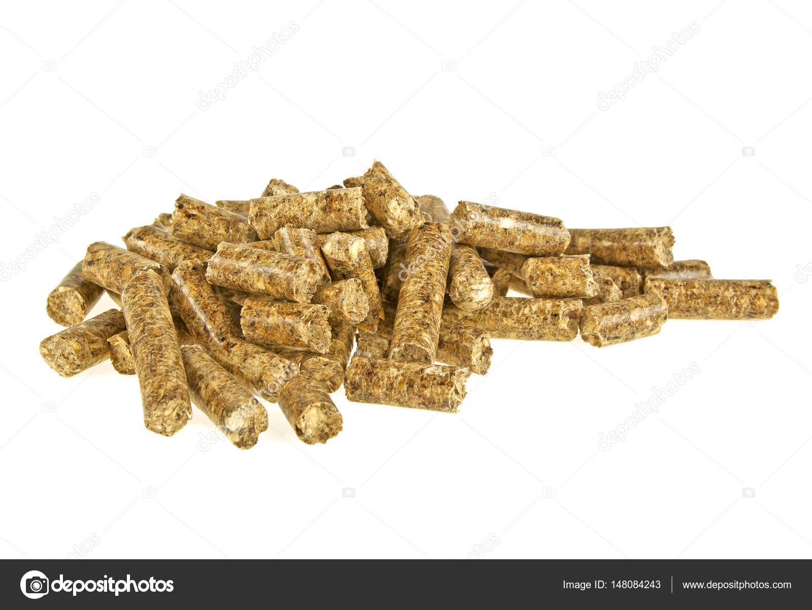 Pelleted compound feed Isolated on white background, wheatfeed p ...