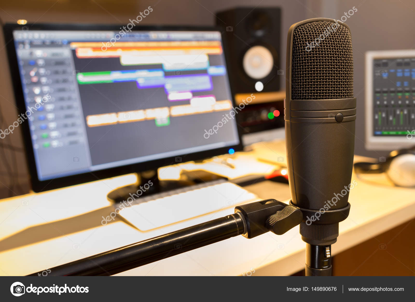 Condenser microphone in radio broadcasting, home studio, voice actor ...
