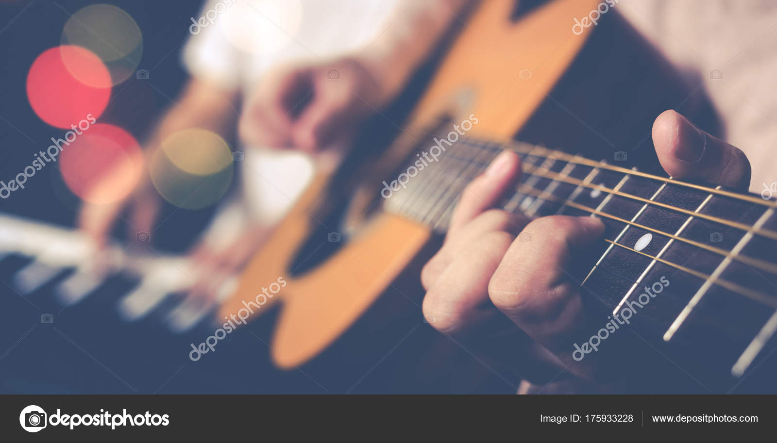 Guy Jamming Acoustic Guitar Piano Player Background Stock Photo by ...