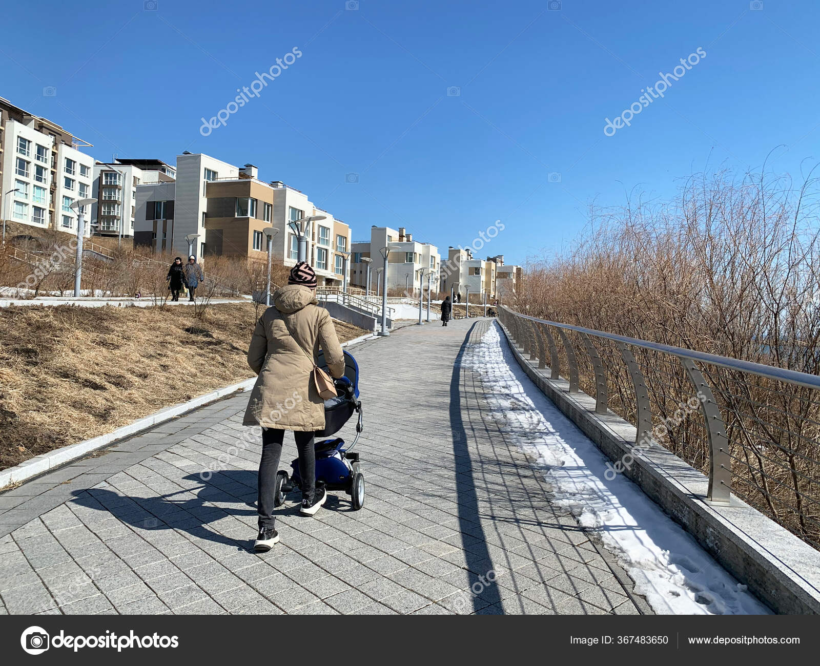 Vladivostok Russia March 2020 Young Woman Stroller Walking Promenade ...
