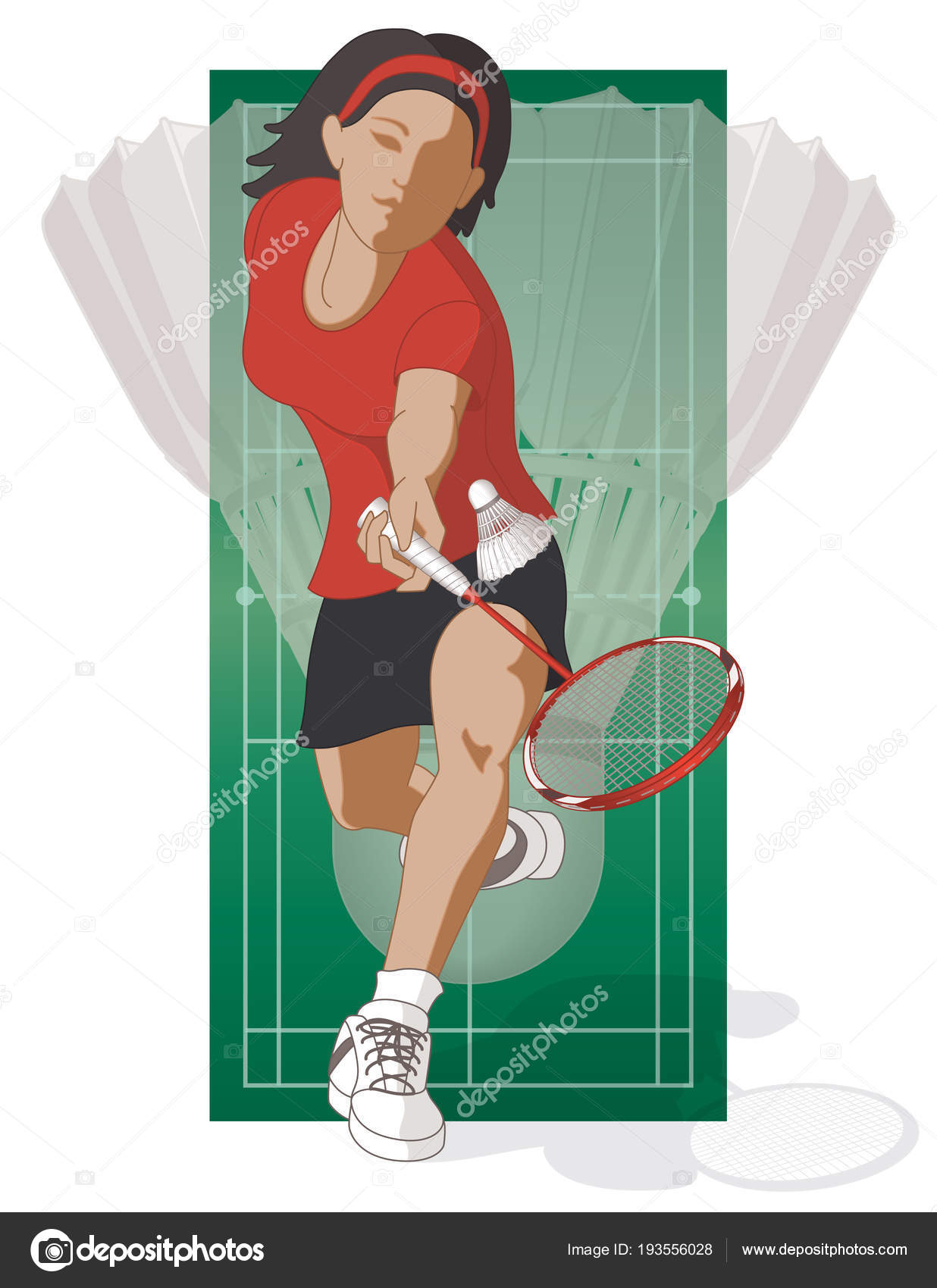 Badminton player, female, hitting shuttle including shuttlecock in the ...