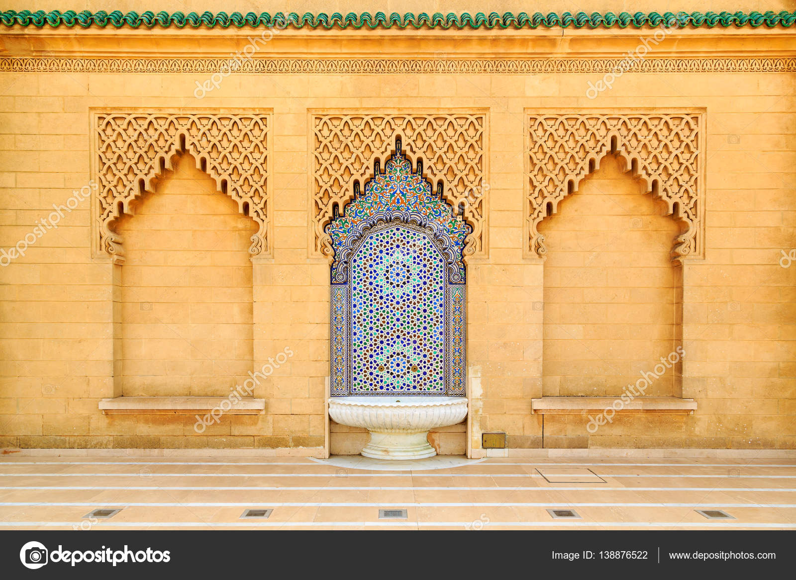 Moroccan style fountain with fine colorful mosaic tiles at the M Stock ...