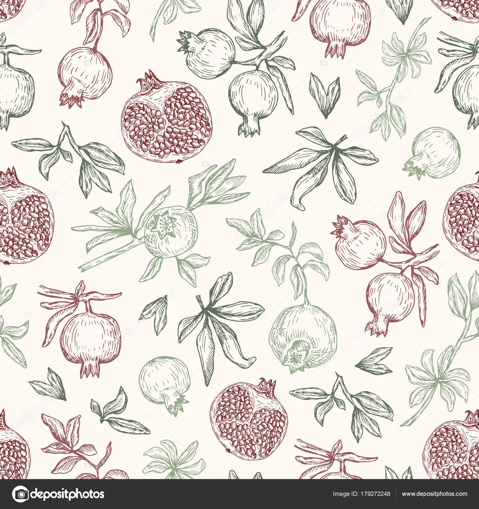 Vector illustration. Pen style vector seamless pattern. Pomegranates ...
