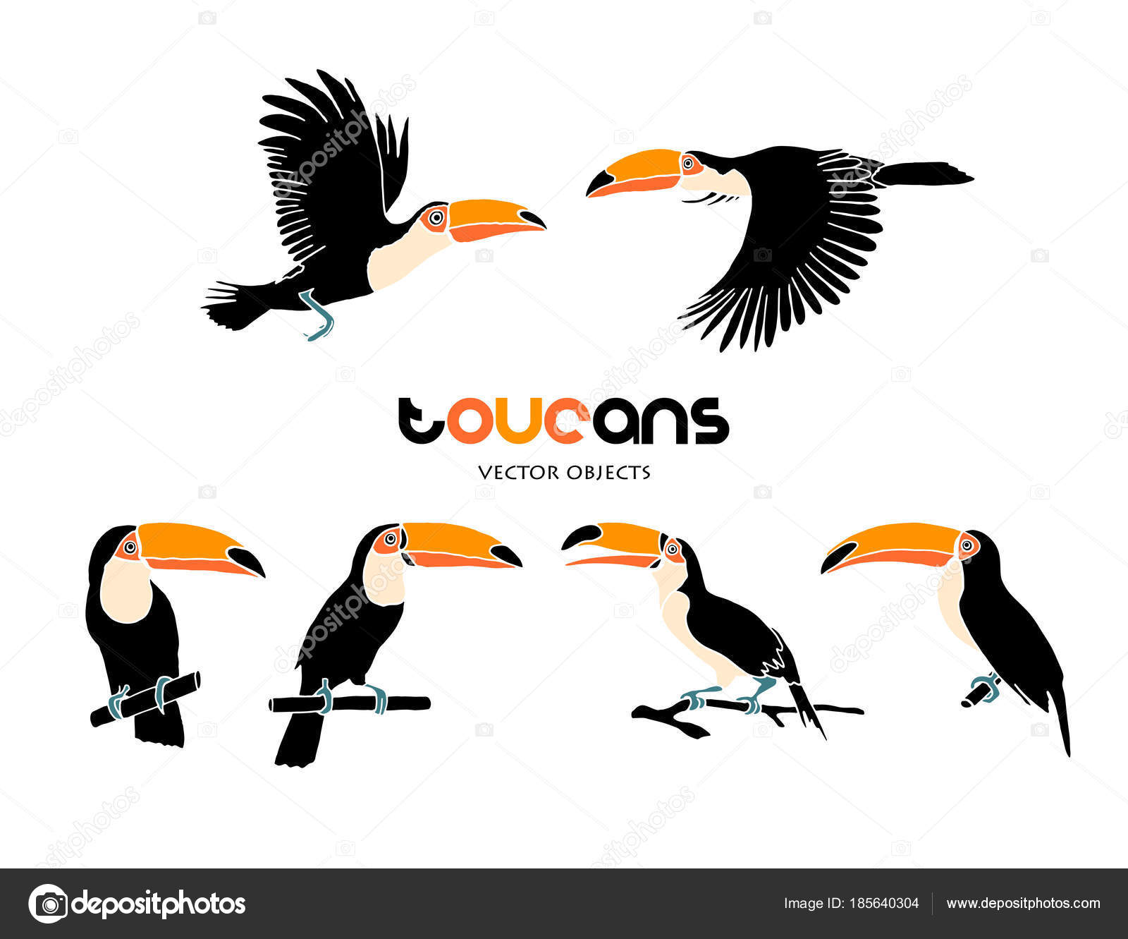 Vector illustration. Toucans set. Vector objects. Stock Vector by ...