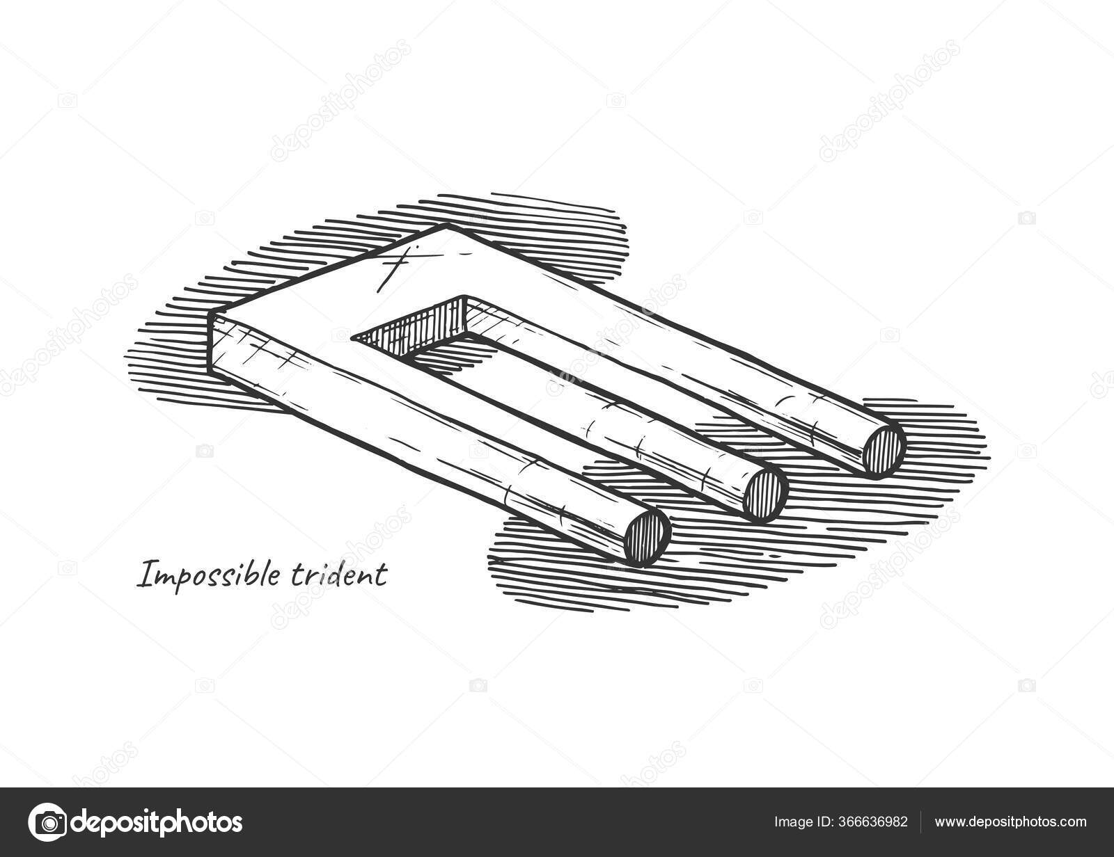 Optical Illusion Vector Hand Drawn Illustration Impossible Trident Vintage Engraved Stock Vector ...