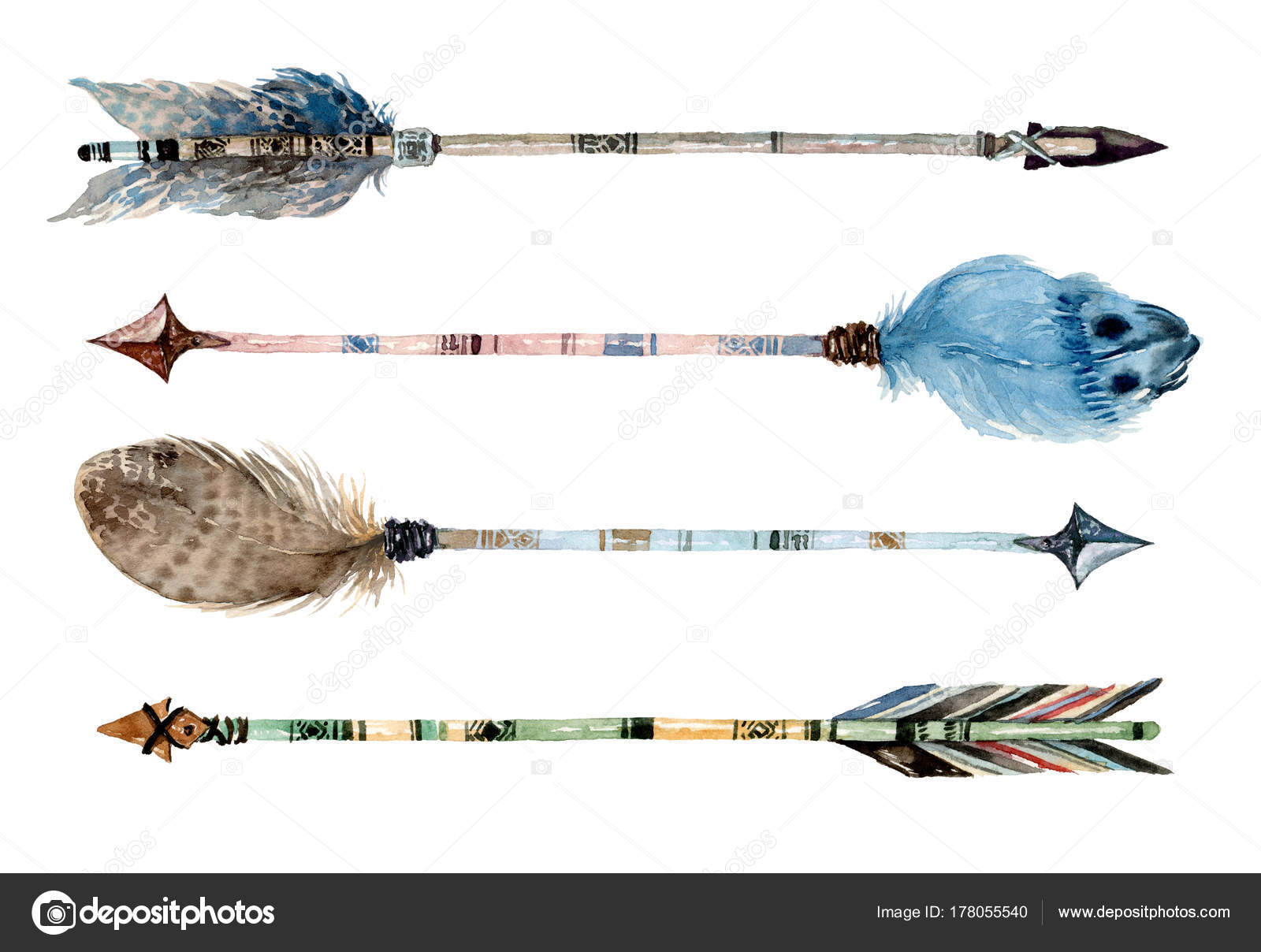 Watercolor Ethnic Boho Set Arrows Native American Tribe Decoration ...