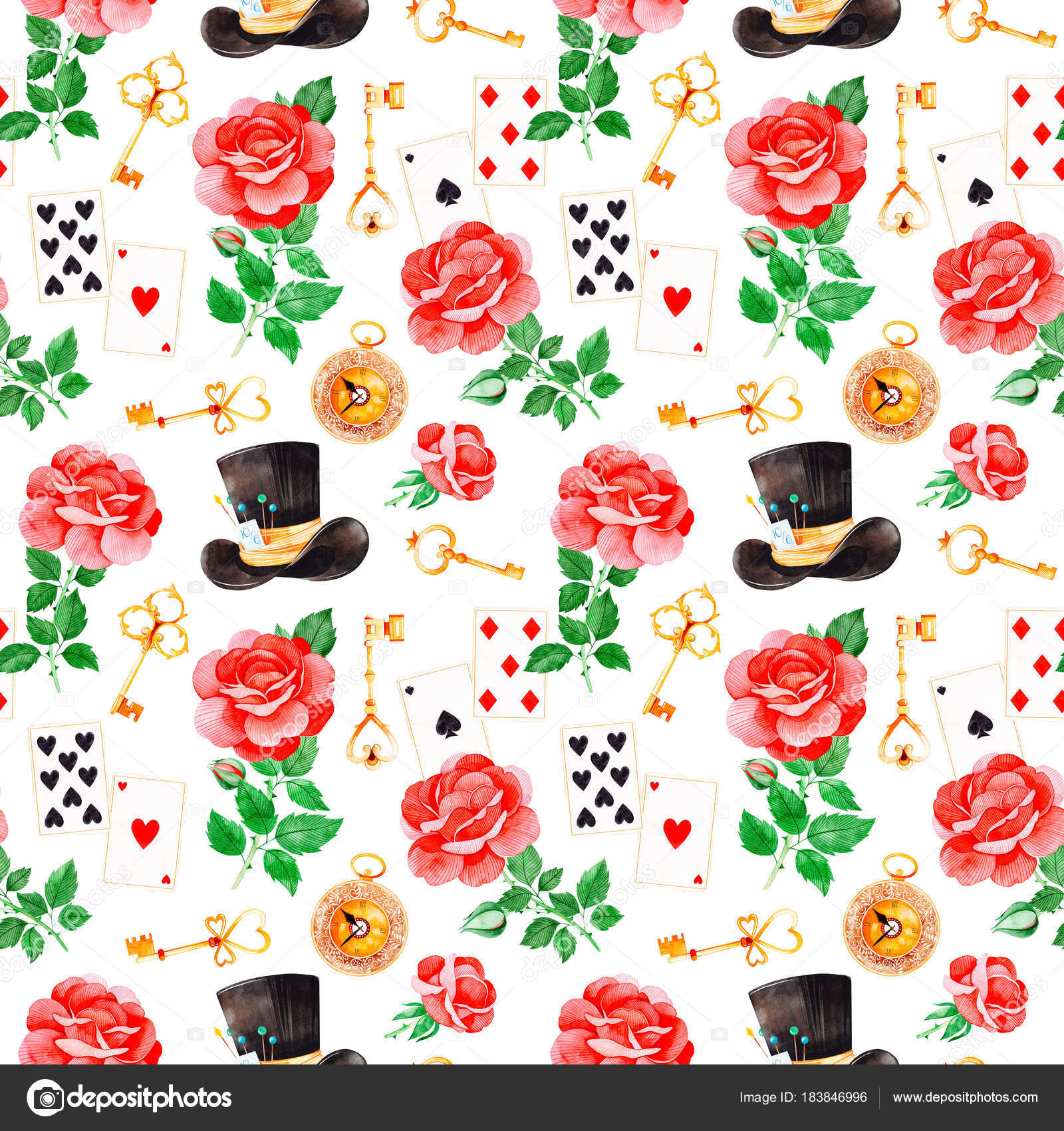 Seamless Color Pattern Elements Alice Wonderland Fairytale White ...